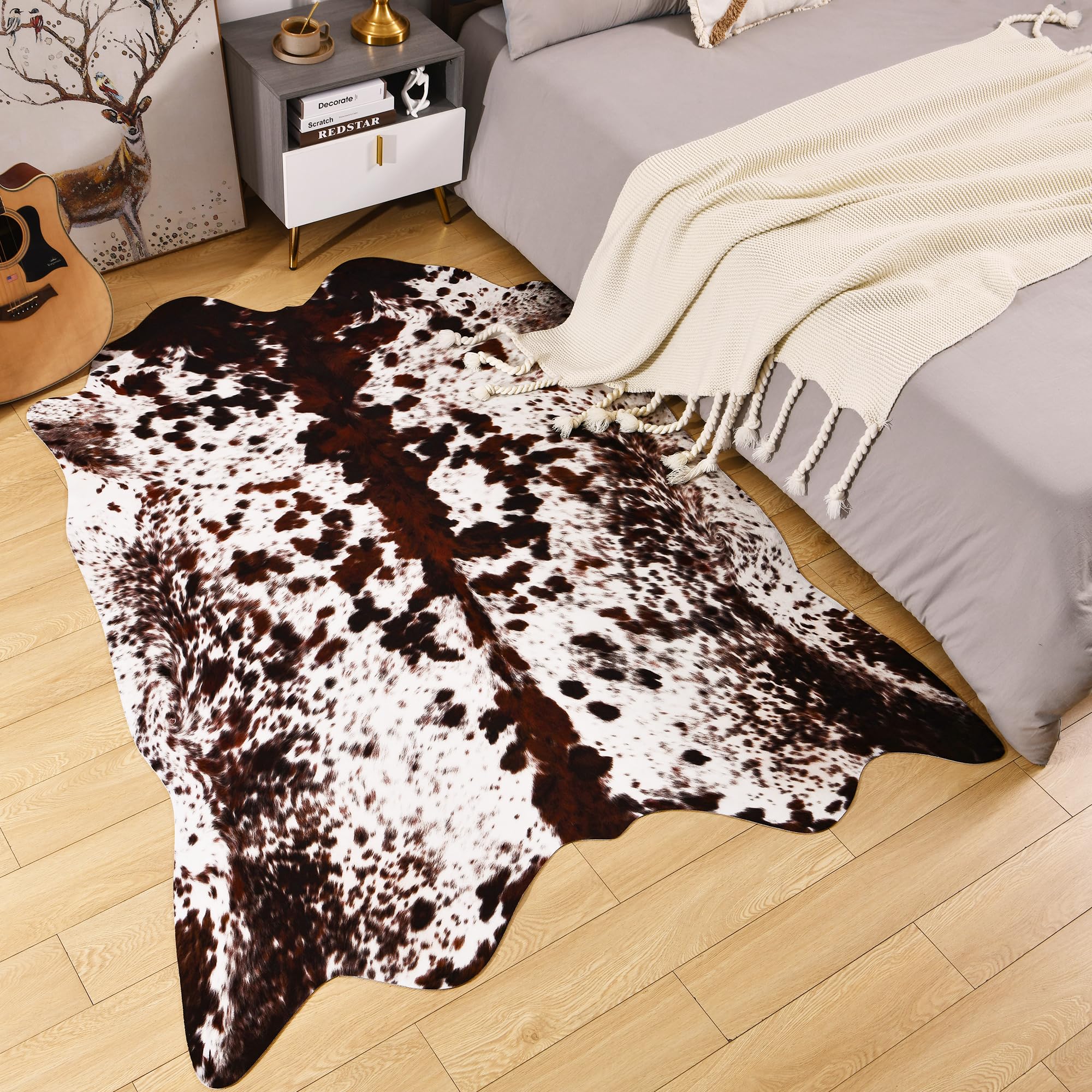 SVATOUCH Premium Cowhide Rug 4.6 x 5.2 Feet,Western Decor Faux Cowhide Rug,Thickened Cow Print Rug,Cow Rug for Bedroom Living Room Home Office Decor