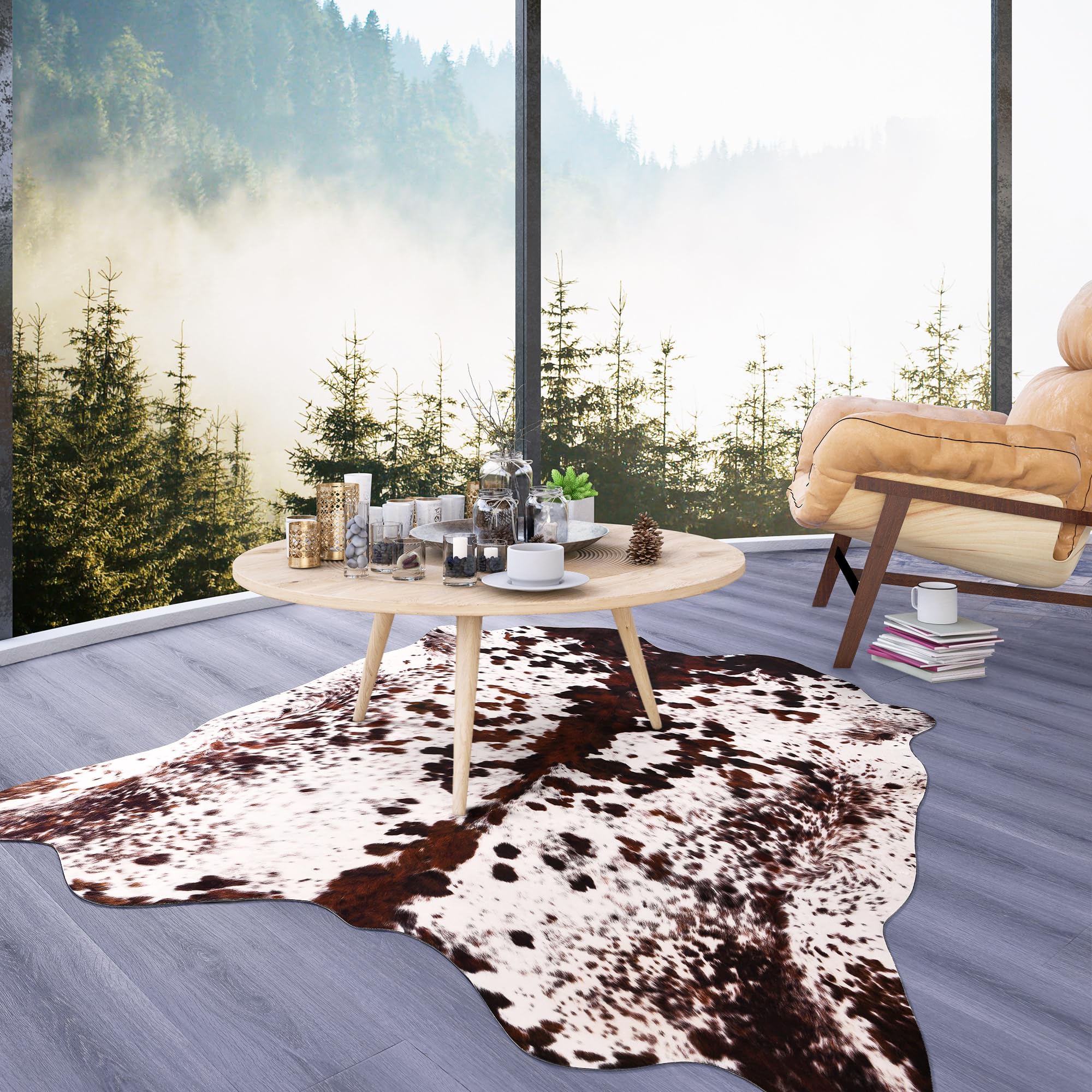 SVATOUCH Premium Cowhide Rug 4.6 x 5.2 Feet,Western Decor Faux Cowhide Rug,Thickened Cow Print Rug,Cow Rug for Bedroom Living Room Home Office Decor