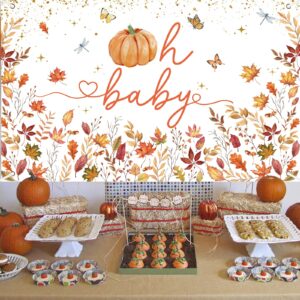 Avezano Pumpkin Baby Shower Backdrop Fall Gender Neutral Oh Baby Background Autumn Little Pumpkin Maple Leaves Baby Shower Party Decorations Banner 70.8 x 43.3 Inch