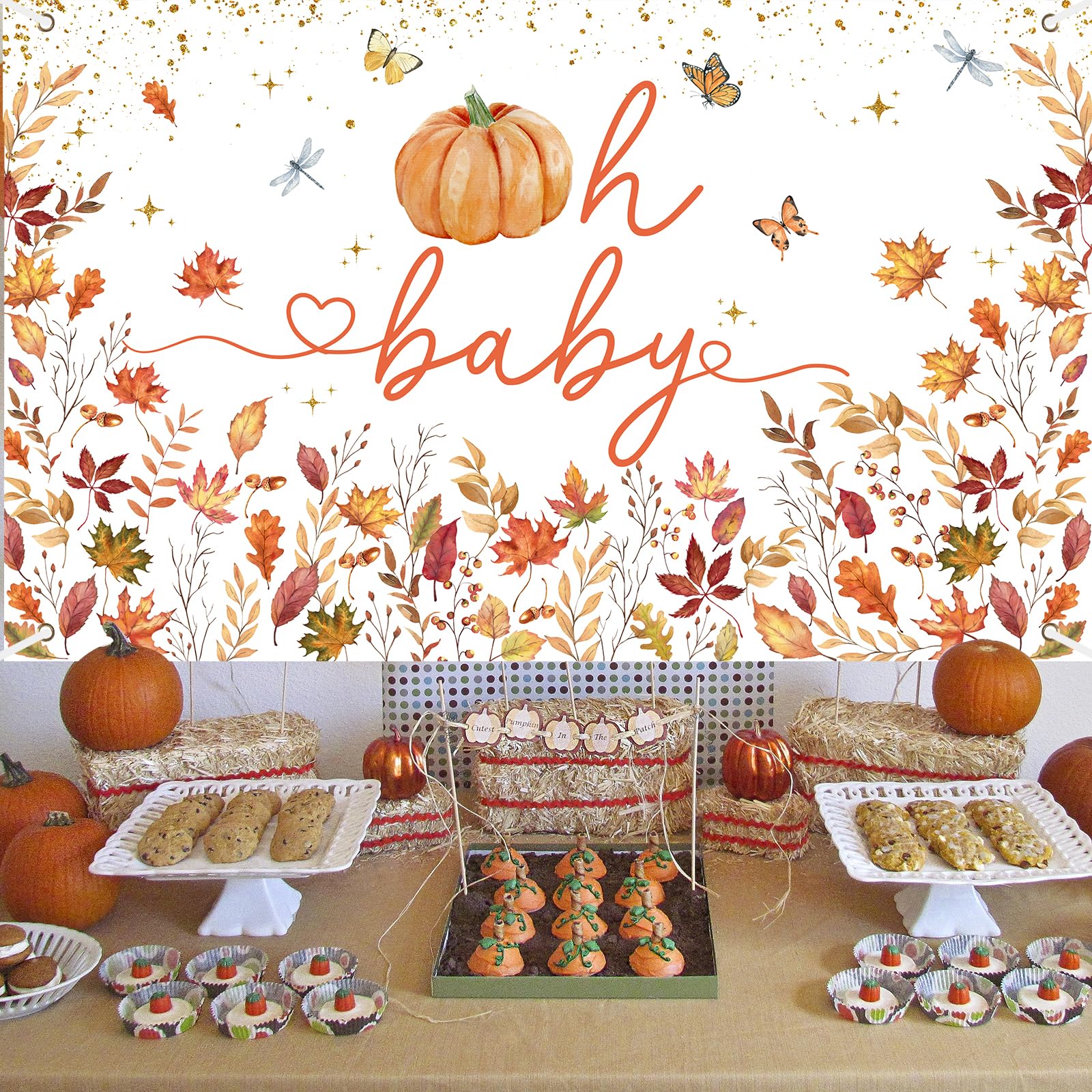 Avezano Pumpkin Baby Shower Backdrop Fall Gender Neutral Oh Baby Background Autumn Little Pumpkin Maple Leaves Baby Shower Party Decorations Banner 70.8 x 43.3 Inch