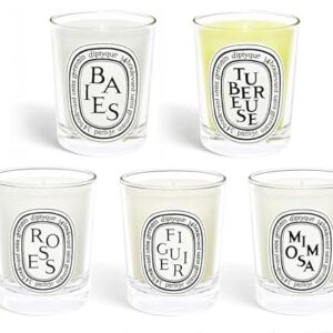 Diptyque Baies Roses Figuier Mimosa & Tubereuse 5 Piece Scented Candle Gift Set 35 Grams Each Limited Edition, White