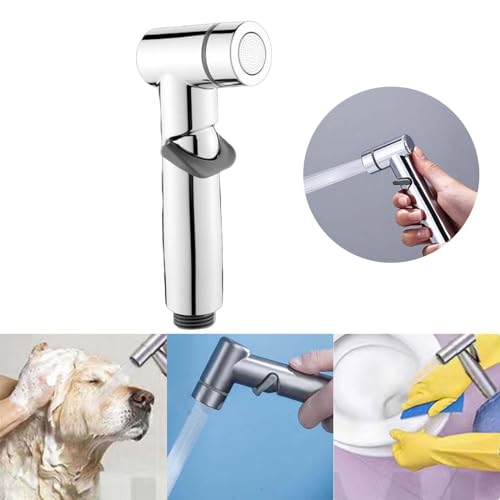 MagiDeal High Pressure Handheld Bidet Sprayer, Toilet Water Sprayer Washing Portable Cleaning for Personal Wash Cloth Diaper Wash Butt, Argent, 14.8cmx5.9cm