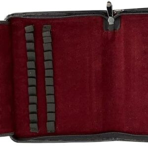 Generic Faux Leather Pen/Pencil Display and Carrying Case - Black with Burgundy Faux Suede, 24 Elastic Holders