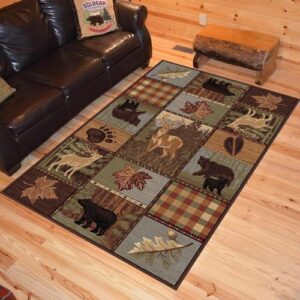 kfhwdg country style rug, 3x4ft, rustic cabin wildlife washable area rugs, elk bear lattice modern geometric design soft floor rug non-skid carpets for living room bedroom home decor