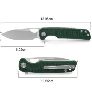 Miguron Knives M Galaty Folding Knife,3.25" 14C28N Satin Blade Green Micarta Handle, Outdoor Pocket Knife MGR-818MGN