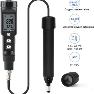 Generic Dissolved Oxygen Meter, Digital Oxygen Test Kit Analyzer, DO Probe with ATC for Aquarium, Measurement Range: 0‑30mg/L 6 Replaceable Electrode Tips, 30ml Electrode Filling Fluid