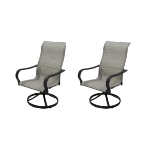 four seasons courtyard palermo swivel rocker sling fabric outdoor furniture lounge arm chair with supportive aluminum frame, 2 pack, gray