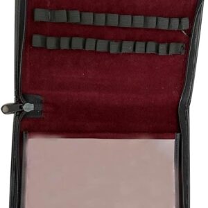 Generic Faux Leather Pen/Pencil Display and Carrying Case - Black with Burgundy Faux Suede, 24 Elastic Holders