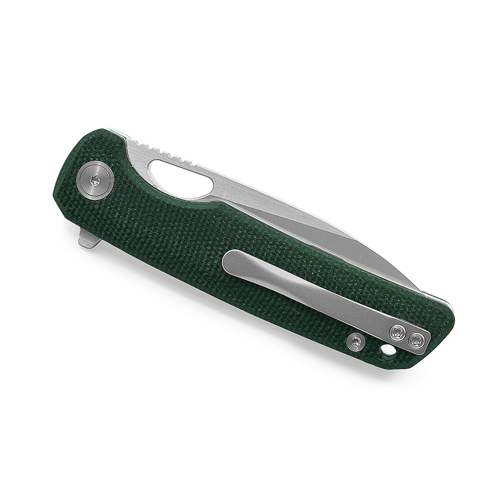 Miguron Knives M Galaty Folding Knife,3.25" 14C28N Satin Blade Green Micarta Handle, Outdoor Pocket Knife MGR-818MGN