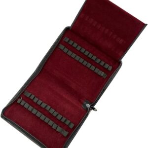 Generic Faux Leather Pen/Pencil Display and Carrying Case - Black with Burgundy Faux Suede, 24 Elastic Holders