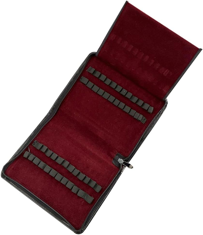 Generic Faux Leather Pen/Pencil Display and Carrying Case - Black with Burgundy Faux Suede, 24 Elastic Holders