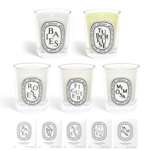 Diptyque Baies Roses Figuier Mimosa & Tubereuse 5 Piece Scented Candle Gift Set 35 Grams Each Limited Edition, White