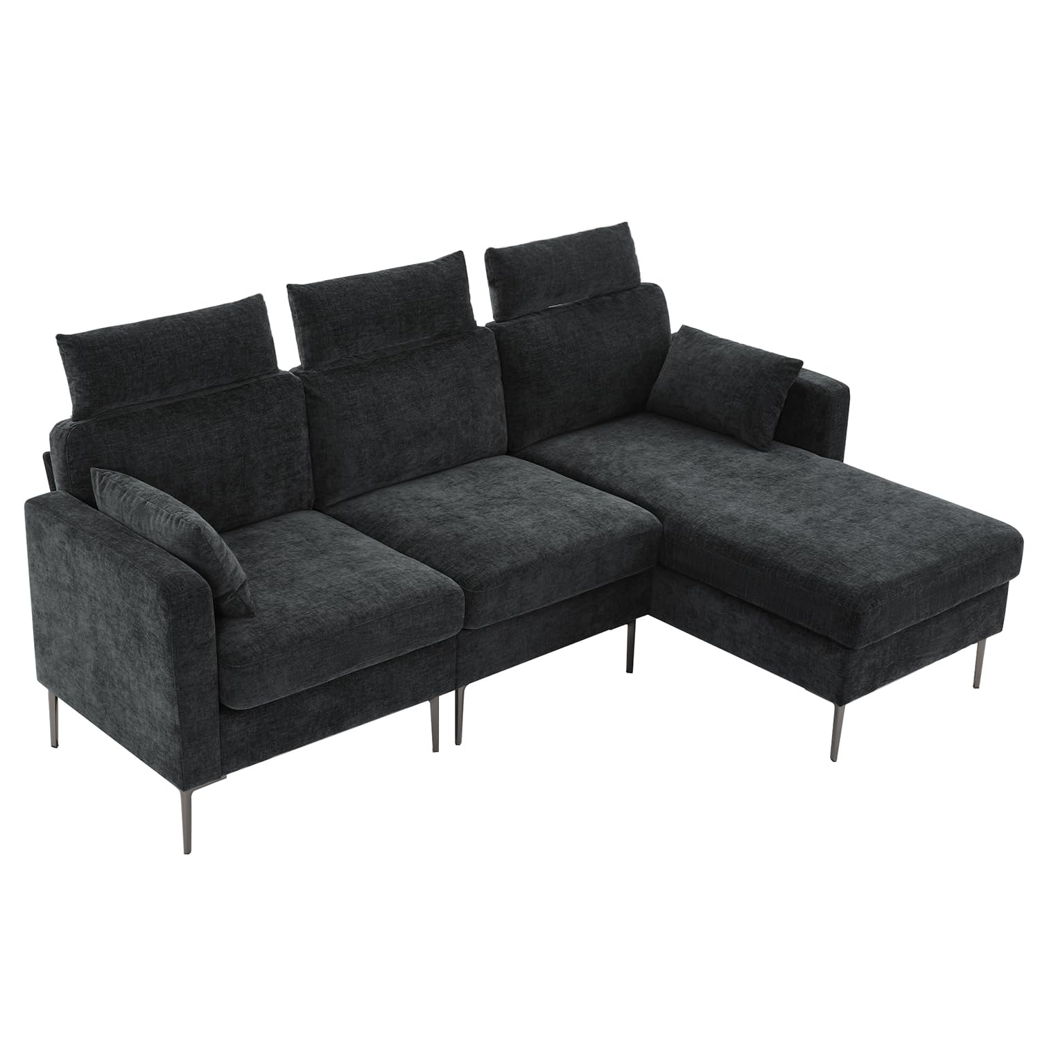 ROWHY 90.6'' Oversized Convertible Sectional Couches for Living Room, 3 Seat Large Modular Sectional Sofa, High Back Modern L Shaped Couch with Reversible Chaise, Dark Gray