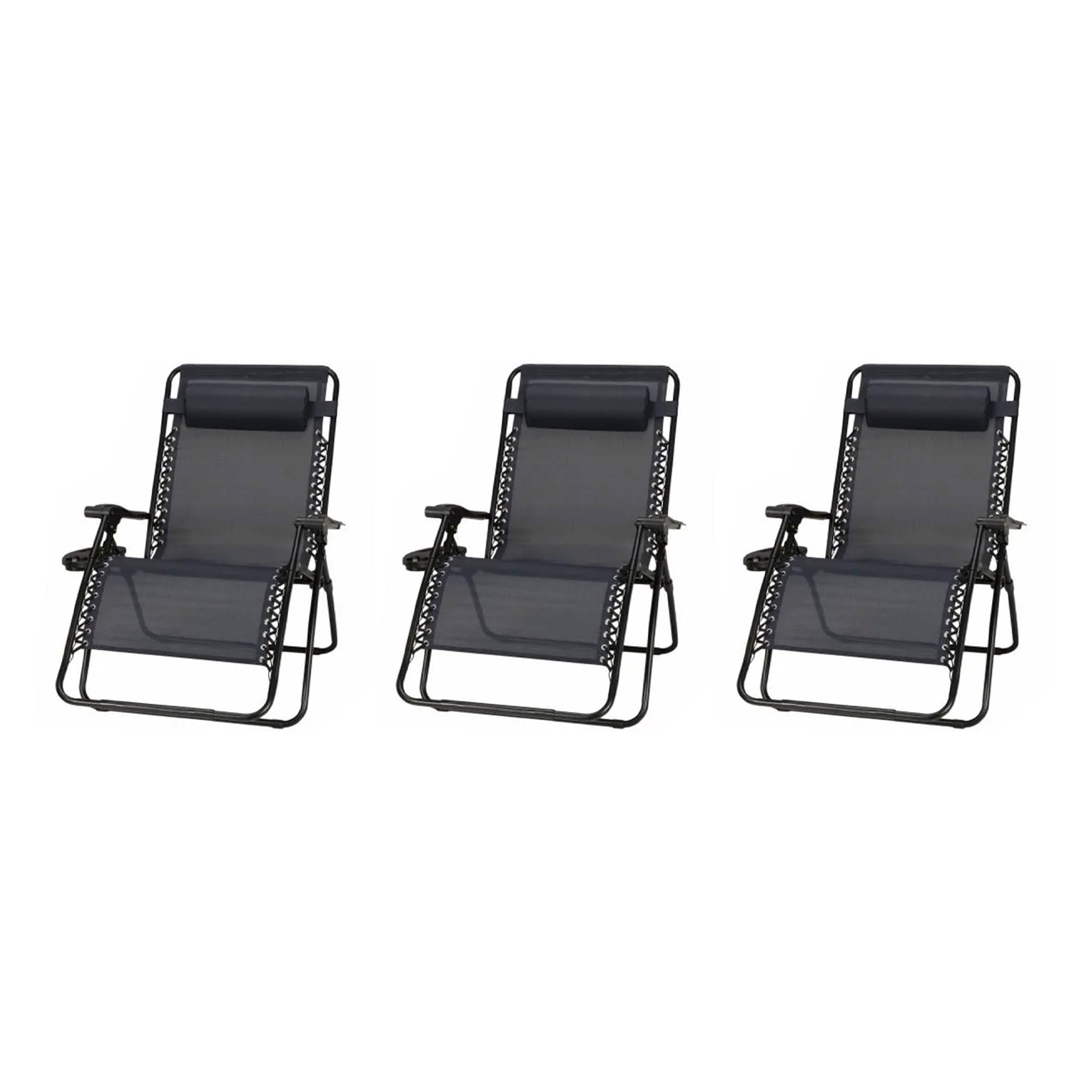 Four Seasons Courtyard Sunny Isles XL Zero Gravity Outdoor Patio Reclining Chair Steel Frame Comfortable Lounge Seating Furniture Set, 3 Pack, Black