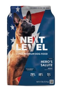 next level super premium dog food – hero's salute adult dry dog food kibble all breeds – 28% protein, fish, chicken and gluten free grains, glucosamine & chondroitin for hip & joint health