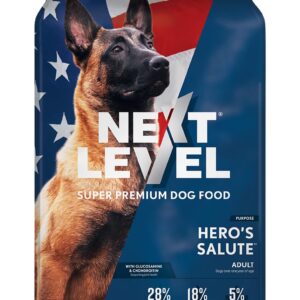 Next Level Super Premium Dog Food – Hero's Salute Adult Dry Dog Food Kibble All Breeds – 28% Protein, Fish, Chicken and Gluten Free Grains, Glucosamine & Chondroitin for Hip & Joint Health