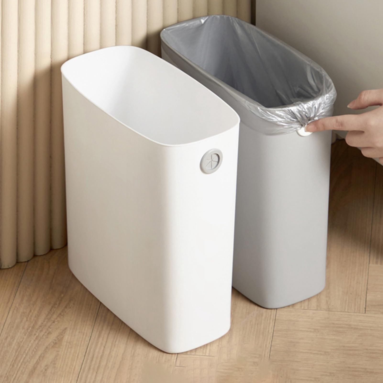 Tyenaza Small Trash Can, Plastic Wastebasket Slim Open Top Garbage Container Bin for Narrow Spaces Bedroom, Office, Living Room, Laundry,Toilet (White)