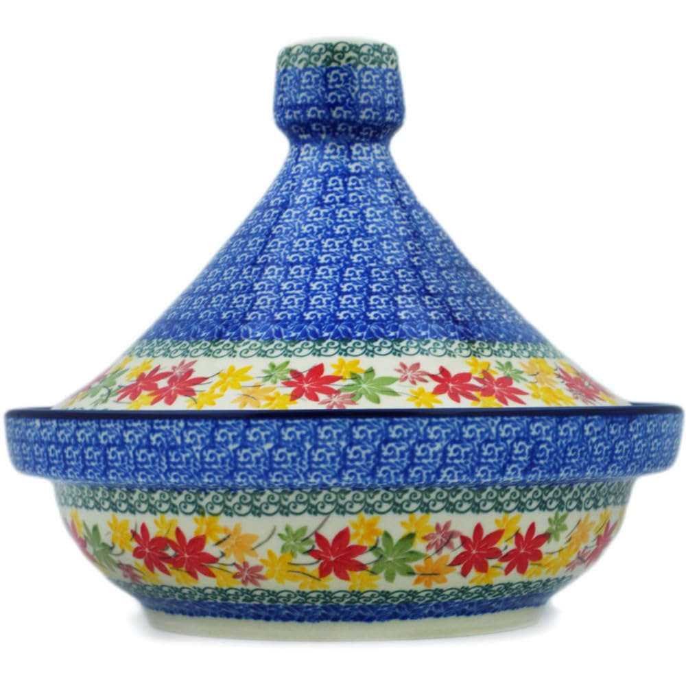 Authentic Polish Pottery Tagine Pot in Fall Vibes Design Handmade in Bolesławiec Poland by Ceramika Artystyczna + Certificate of Authenticity