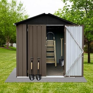 homlovly 6ft x 4ft metal storage shed with pent roof,outdoor storage shed with double lockable doors,waterproof garden shed tool house for backyard patio lawn, brown