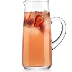 Glass Water Pitcher with Spout – 63 Oz Elegant Serving Carafe for Water, Juice, Sangria, Lemonade, and Cocktails – Clear Glass Beverage Pitcher.