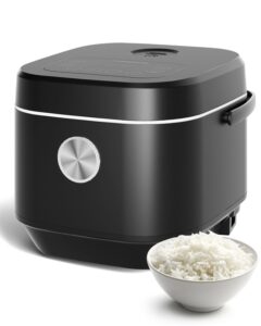 yokekon rice cooker 10 cup, stainless steel inner pot, low carb large rice maker with steamer basket steamer, 24h delay timer and auto keep warm,brown rice/risotto/oatmeal/soup/steam/slow cook, black