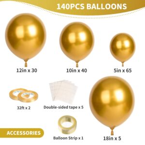 PIGETALE 140pcs Metallic Gold Balloons Different Sizes 18 12 10 5 Inch Golden Latex Balloons Kit for Balloon Garland or Balloon Arch as Birthday Party Graduation Wedding Holiday New Year Decorations