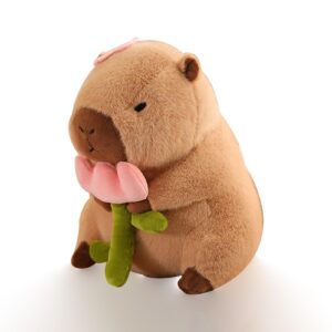 kids' plush toy pillows, cute kapybara plush toy capybar pillow kawaii capibara stuffed aniamls soft toy brown capybar plushie doll birthday gift children's day for boys and girls(color:flower,size:sm