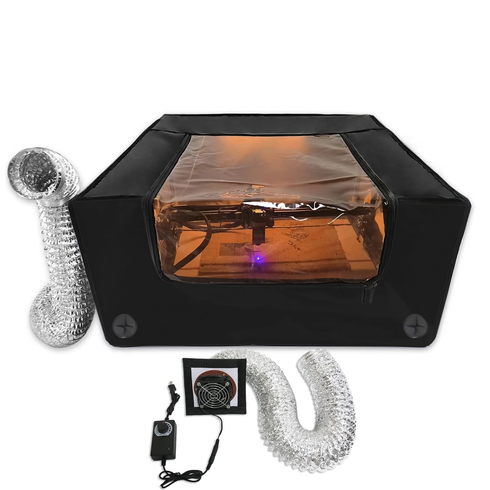 Laser Engraver Enclosure,Fireproof and Dustproof Laser Cutter Protective Cover with Fan and Pipe, Against Smoke, Odor, Noise and Eye Protection,for Most Engraver