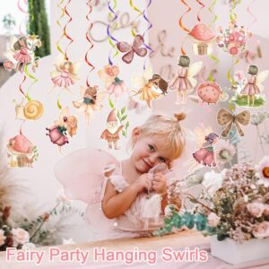 Fairy Party Hanging Swirls Ceiling Decor - NO DIY, 24 Pcs Wonderland Garden Fairy Mushroom Frog Gnome Insect Hanging Decor, Perfect for Whimsical Birthday Baby Shower Celebration Decorations