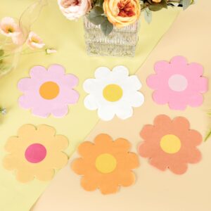 120 Daisy Paper Napkins Groovy Party Napkins Daisies Floral Disposable Dinner Napkins Boho Retro Flower Dessert Luncheon Napkins for Birthday Baby Shower Wedding Party Supplies