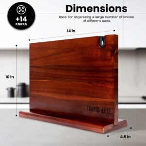 Tranquiluxe Magnetic Knife Block - Double Sided Magnetic Knife Holder, 14 x 10 Inches Kitchen Knife Block Acacia Wood Magnetic Knife Holder Stand with Knife Sharpener Knife Block without Knives