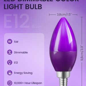 GOEBLESON Purple E12 LED Light Bulbs, C35 Dimmable Candelabra Bulbs, 5W (60W Equivalent) Chandelier Bulb, Candle Light Bulb for Halloween, Christmas, Party Decoration, Holiday, 6 Pack Z1C3P605