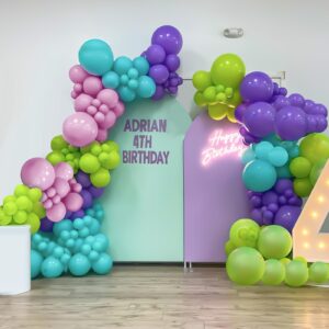 Monster Balloons Arch Garland Kit, Monster Cartoon Inc Balloons Party Decorations, Purple Green Blue Pink Teal Blue Balloons Arch for Monster Theme Birthday Baby Shower Party Decor