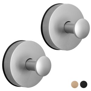 suction cup hooks for shower, bathroom, glass door, mirror, tile - loofah, towel, coat, robe for hanging up to 15 lbs – brushed gold, brushed nickel chrome, black - 2 pack (brushed nickel/chrome)