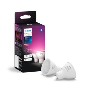 philips hue smart 60w gu10 led bulb - white and color ambiance color-changing light - 2 pack - 450lm - indoor - control with hue app - works with alexa, google assistant and apple homekit, 584680