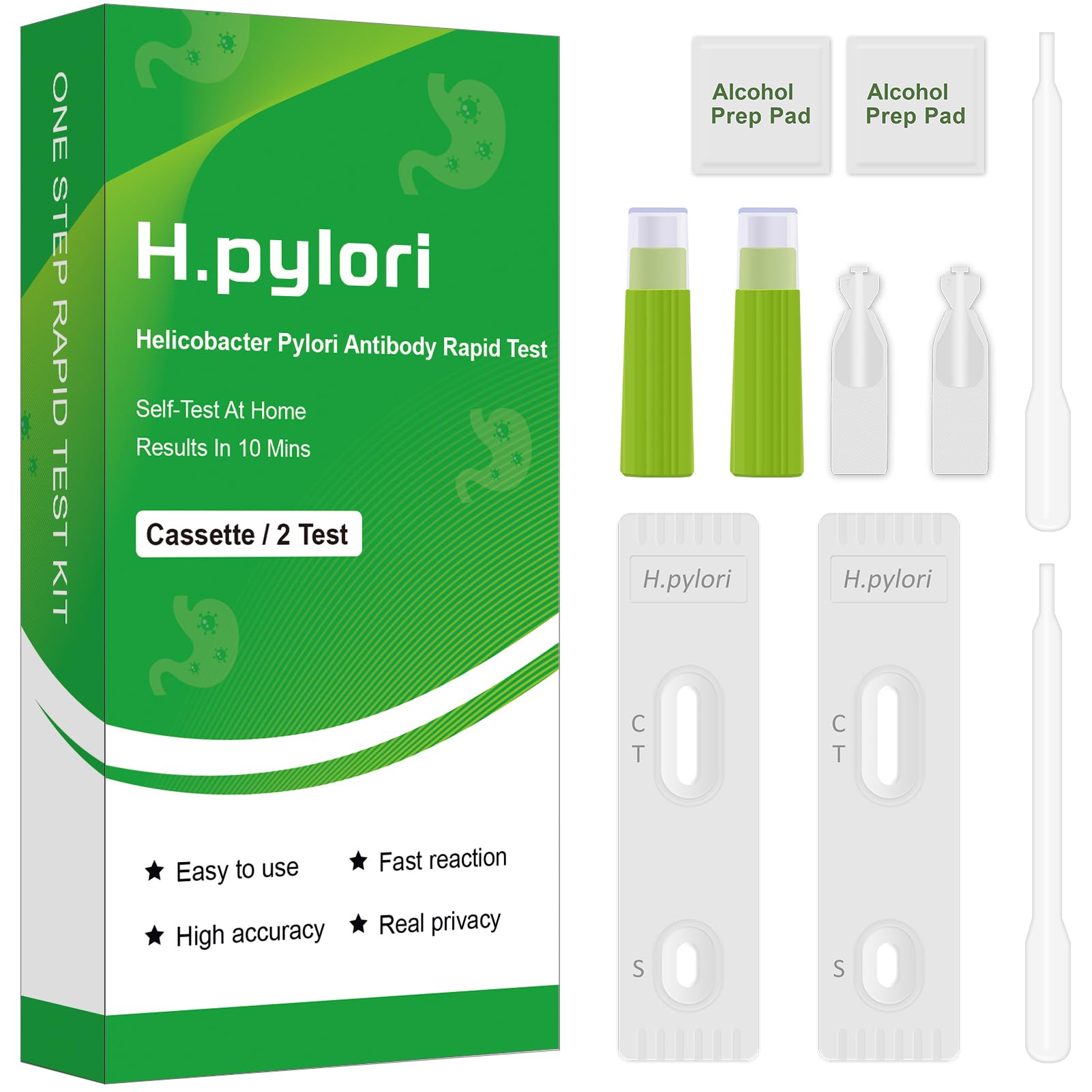 H.Pylori Self Test Kit at Home (2 Tests) Helicobacter Pylori Rapid Testing, Results in 10 Minutes