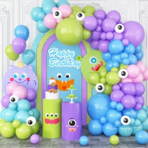 monster balloons arch garland kit, monster cartoon inc balloons party decorations, purple green blue pink teal blue balloons arch for monster theme birthday baby shower party decor