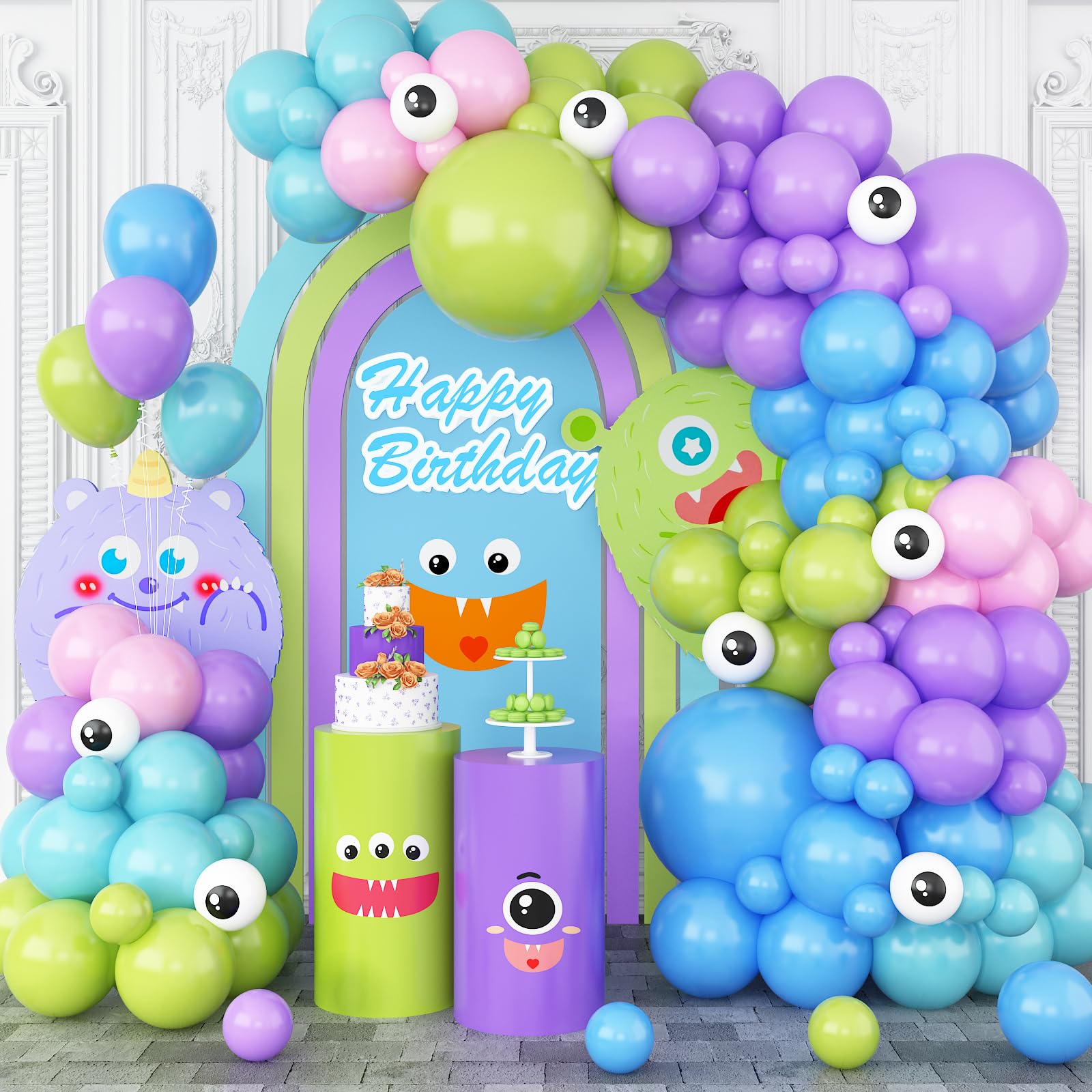 Monster Balloons Arch Garland Kit, Monster Cartoon Inc Balloons Party Decorations, Purple Green Blue Pink Teal Blue Balloons Arch for Monster Theme Birthday Baby Shower Party Decor