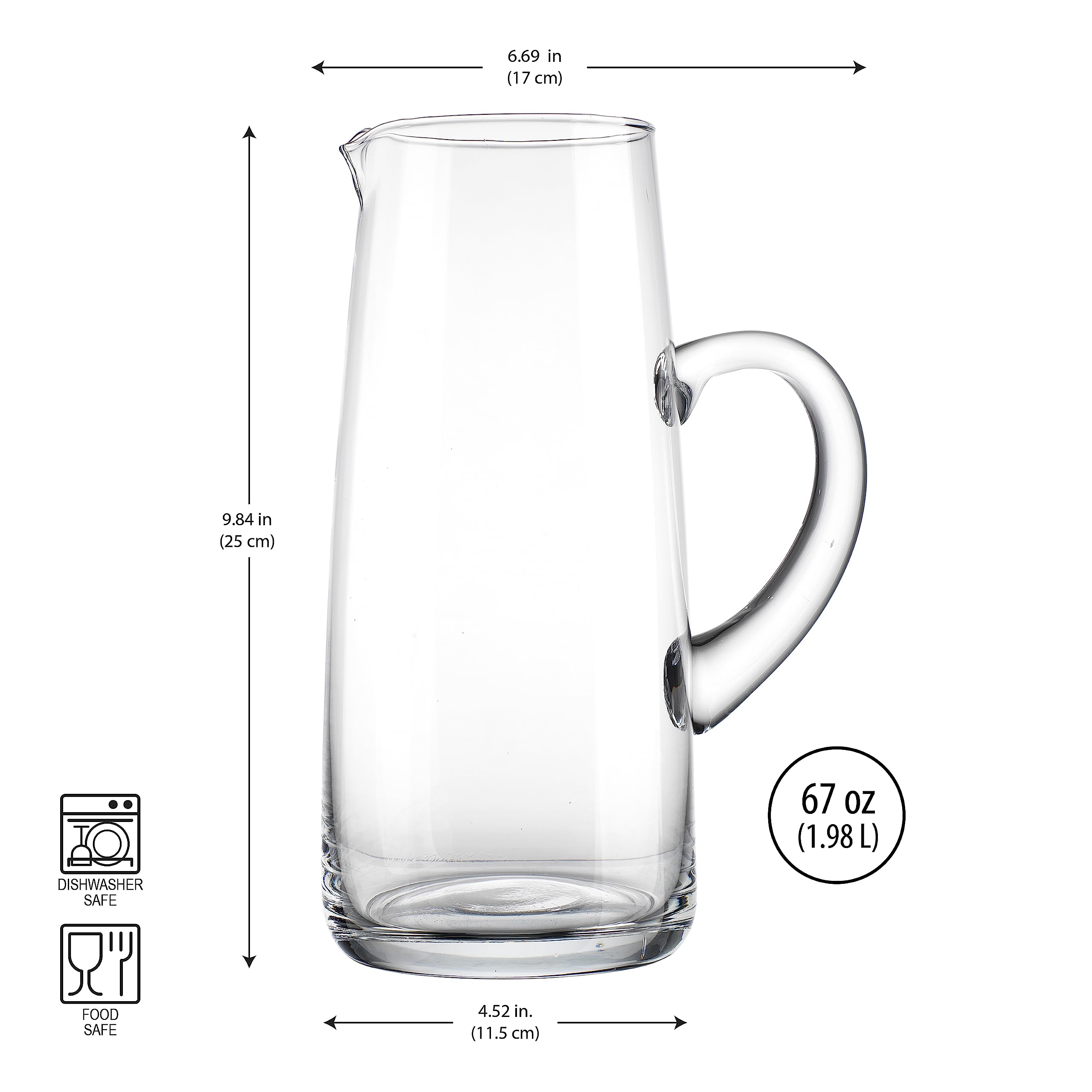 Glass Water Pitcher with Spout – 63 Oz Elegant Serving Carafe for Water, Juice, Sangria, Lemonade, and Cocktails – Clear Glass Beverage Pitcher.