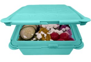 big bee, little bee - softshell xl reusable silicone food storage container with connected clamshell lid, easy to clean, snaps closed, microwave, freezer & dishwasher safe (aqua)