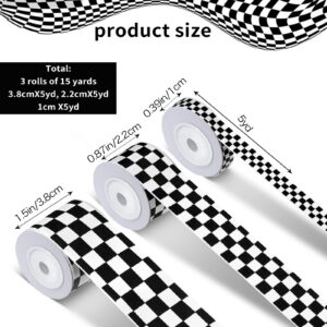 3 Rolls White Checkered Printed Ribbon Black Grosgrain Ribbon,0.4, 0.87, 1.5 Inch Wide, 15 Yards in Total, Car Theme Checkered Ribbon ， for DIY Crafts Wreath Racing Car Party Wreath Decorations