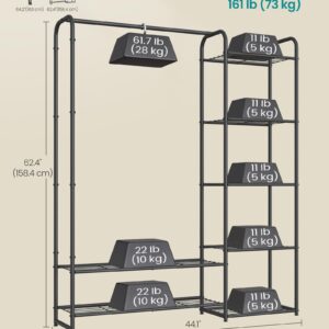 SONGMICS Wardrobe Closet, 44.1 Inch Large Portable Closet, Clothes Rack for Hanging Clothes,Heavy Duty Garment Rack, Storage Organizer with Shelves, 44.1 x 11.4 x 62.4 Inches, Black ULGR462B01