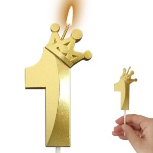 the gold number 1 birthday candle for cake is beautiful number 1 candle for first birthday decorations for boys and girls (gold-1, crown)