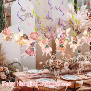 Fairy Party Hanging Swirls Ceiling Decor - NO DIY, 24 Pcs Wonderland Garden Fairy Mushroom Frog Gnome Insect Hanging Decor, Perfect for Whimsical Birthday Baby Shower Celebration Decorations