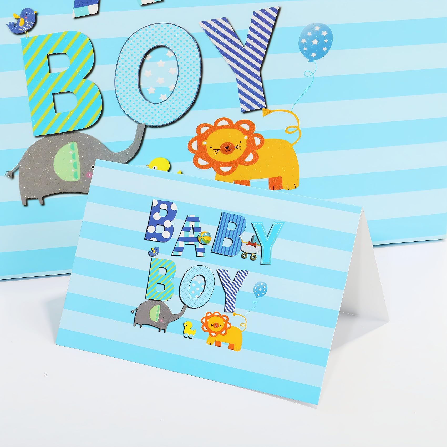 13" Large Baby Boy Gift Bag with Tissue Paper and Greeting Card for Kids, Baby Shower, Birthday Party（Cartoon animal design)