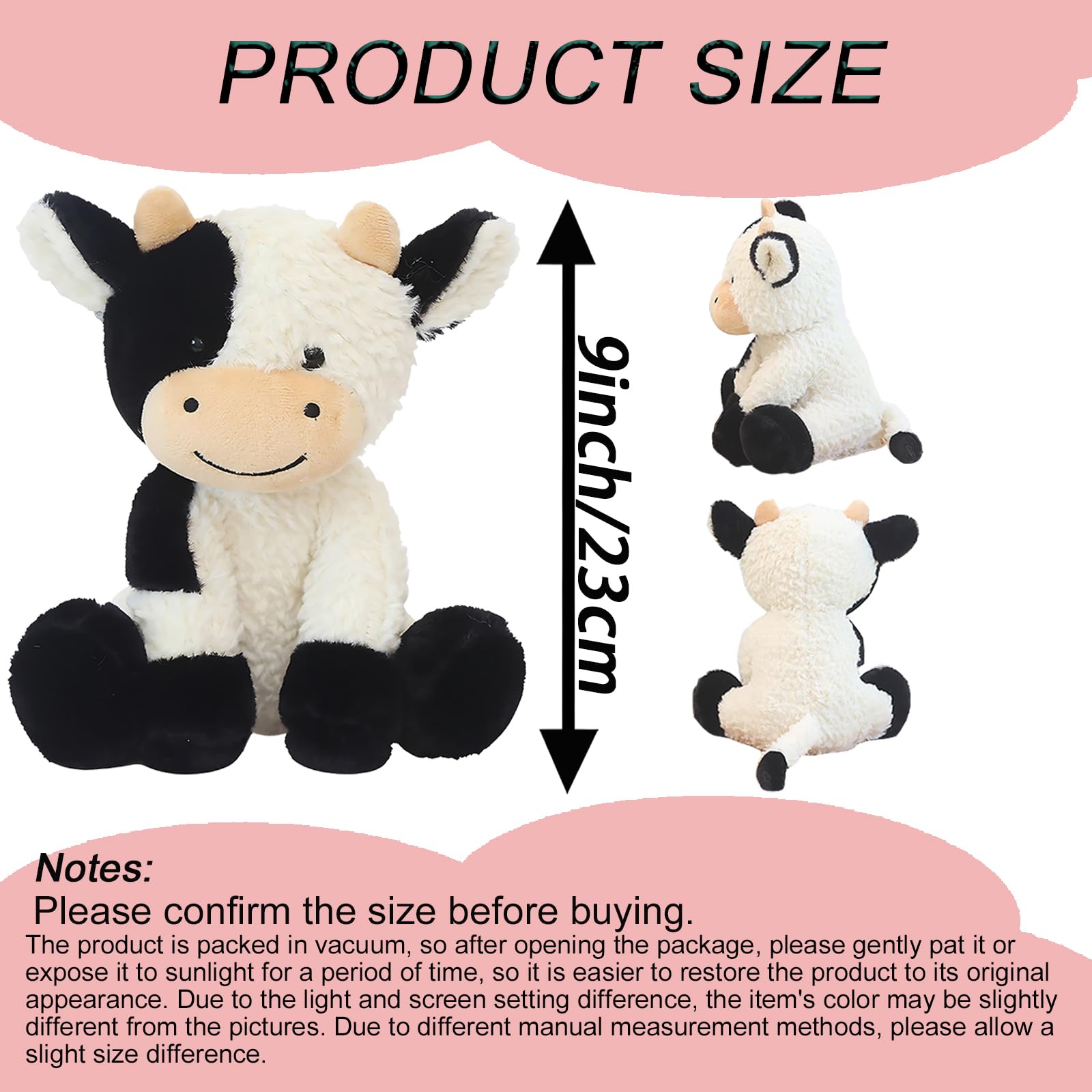 XiRiDa Cow Stuffed Animal Plush Hugging Toys Throw Pillow Plushie Dolls for Kids 9"