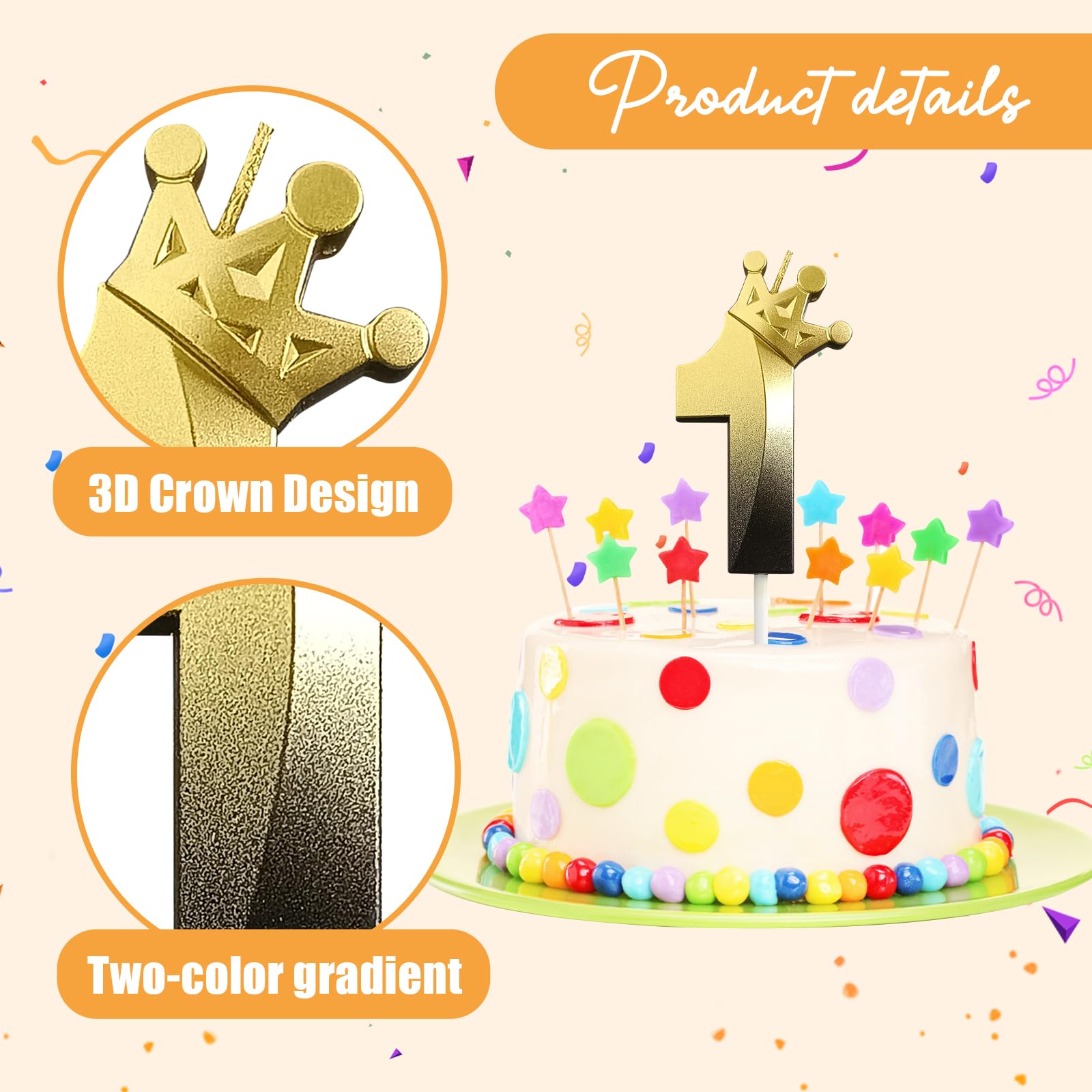 1st Number Birthday Candles for Cake,3.15 Inch Black Gold 3D Design Cake Candles, Happy First Birthday Cake Topper Decoration, for Birthday Party Wedding Decoration Reunions Theme Party