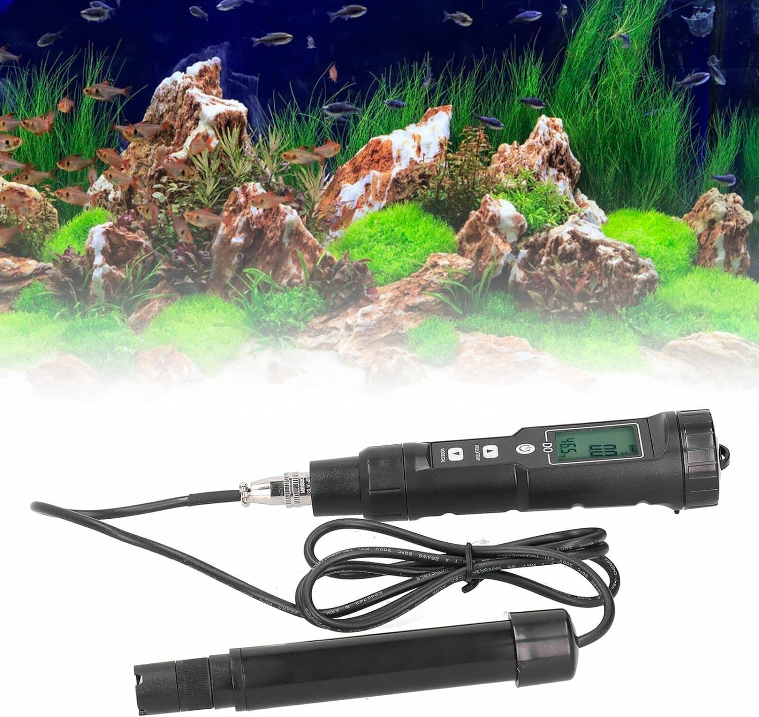 Generic Dissolved Oxygen Meter, Digital Oxygen Test Kit Analyzer, DO Probe with ATC for Aquarium, Measurement Range: 0‑30mg/L 6 Replaceable Electrode Tips, 30ml Electrode Filling Fluid