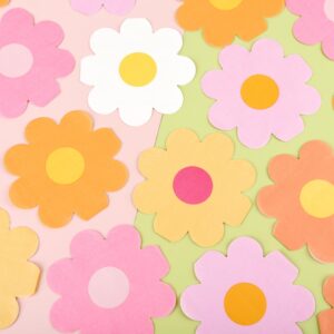 120 Daisy Paper Napkins Groovy Party Napkins Daisies Floral Disposable Dinner Napkins Boho Retro Flower Dessert Luncheon Napkins for Birthday Baby Shower Wedding Party Supplies