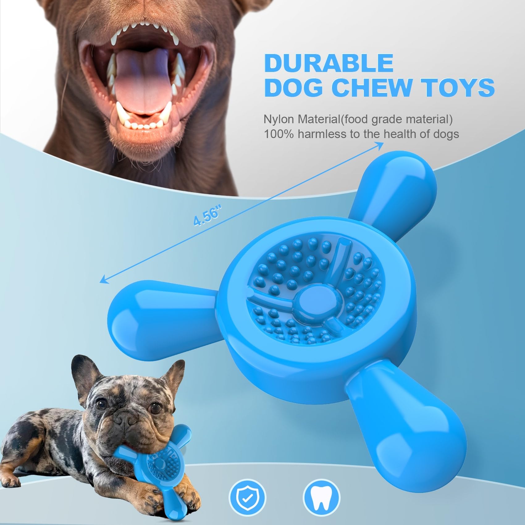 GFECMX Indestructible Dog Toy for Aggressive chewers - Dog Toys for Small Dogs - for Teething Puppy,Dog Toys for Boredom & Enrichment - Durable chew Toys - Dog Birthday - Medium - Bacon - Blue